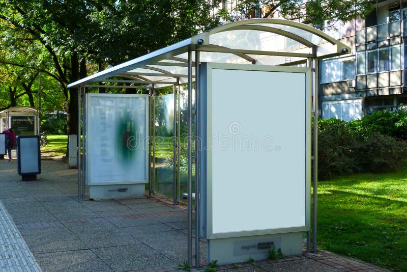 Image Collage of Bus Shelter and White Poster Ad Display Glass Stock ...