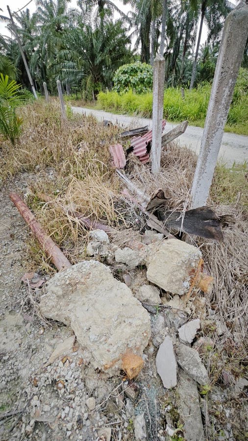 Collapsed or Pull Out Rusty Metal Pole Precast Concrete Base Foundation ...