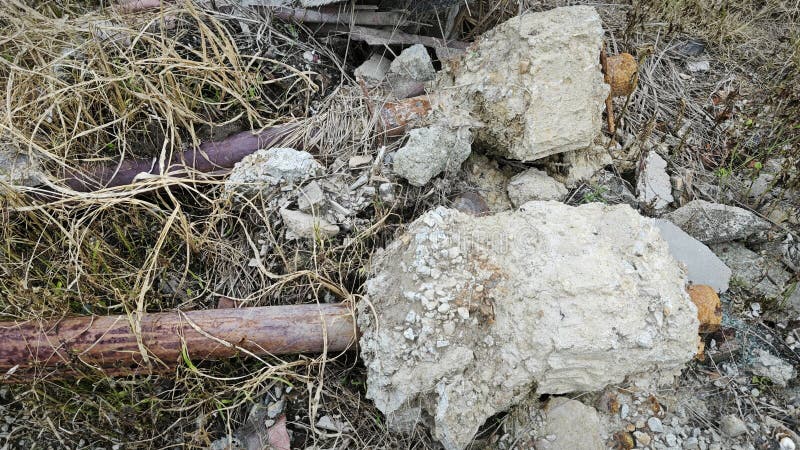 Collapsed or Pull Out Rusty Metal Pole Precast Concrete Base Foundation ...