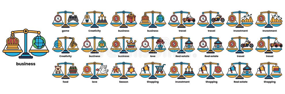 The Image is a Collection of Scales with Different Weights and Objects ...