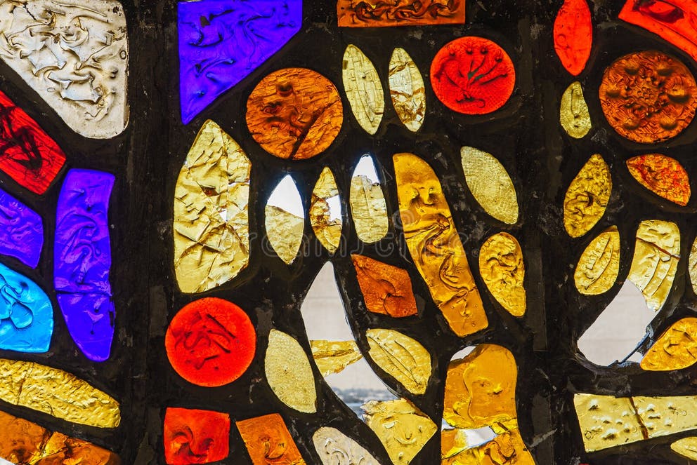 Image of a Colored Stained Glass Window with Irregular Block Pattern ...