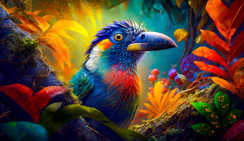 An Image of Colorful Bird in the Jungle. Generative AI Stock ...