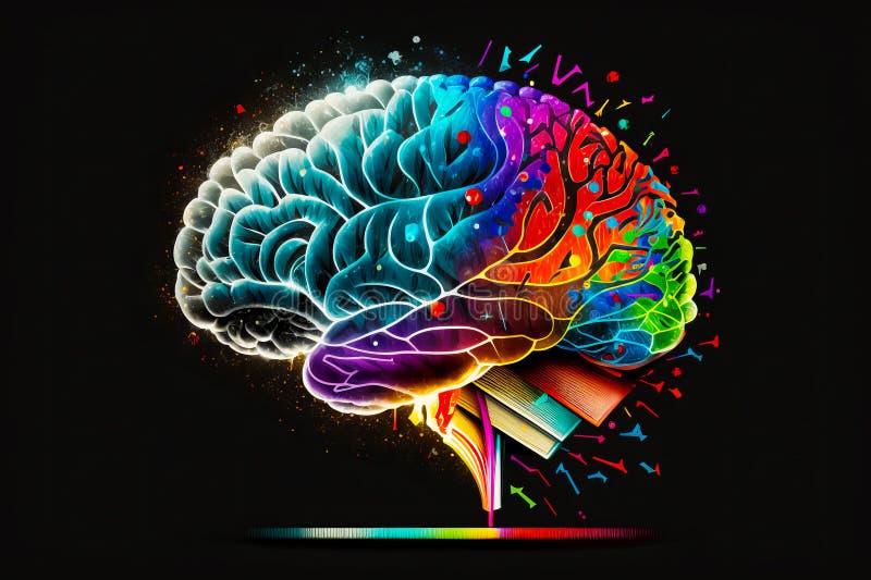 An Image of Colorful Brain on Black Background. Generative AI Stock ...
