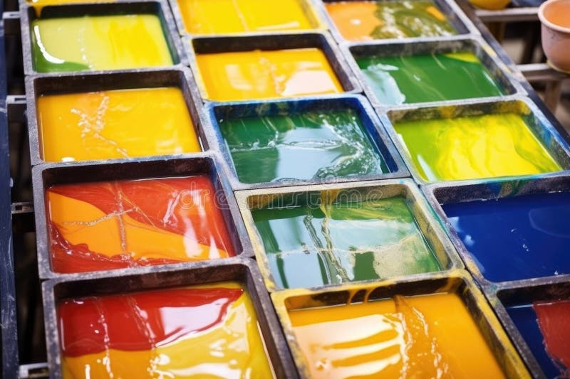 Image of Colorful Ceramic Tiles Being Glazed Stock Photo - Image of ...