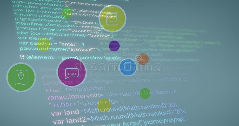 Image of Colorful Computer Icons Over Computer Programming Language ...