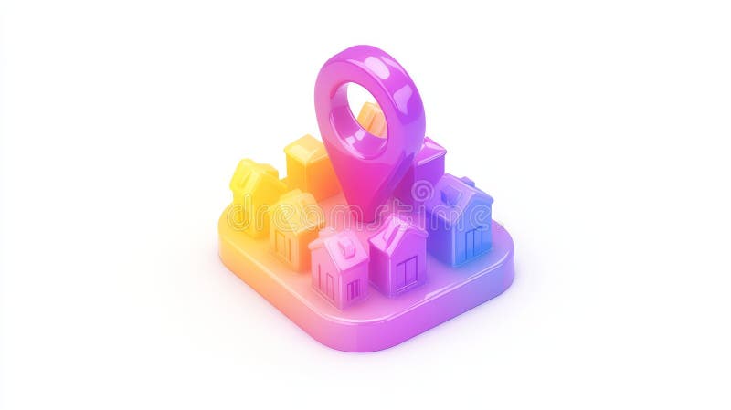 The Image of a Colorful 3D House Model with an Integrated Location Pin ...