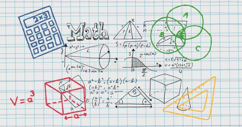 Image of Colorful Drawing Over Mathematical Equations in School ...