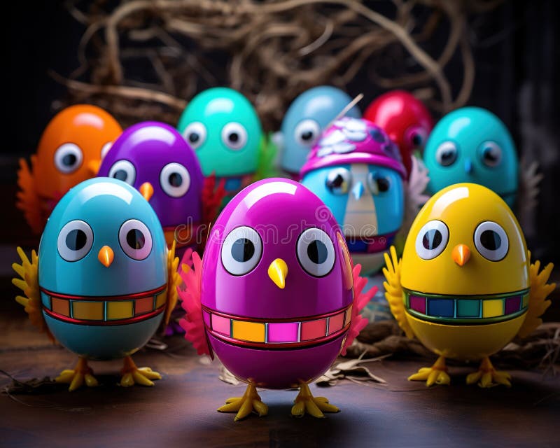 These Cute Easter Chick Egg Robots are Colorful. Stock Illustration ...