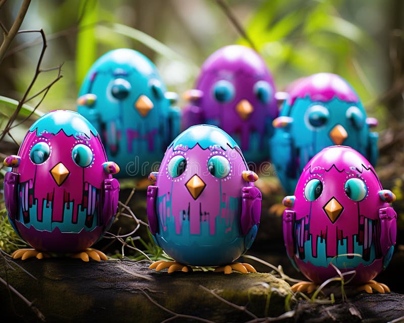 These Cute Easter Chick Egg Robots are Colorful. Stock Illustration ...