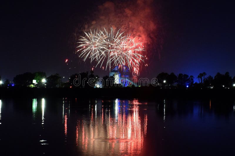 Fireworks and reflections stock photo. Image of happy - 11883628