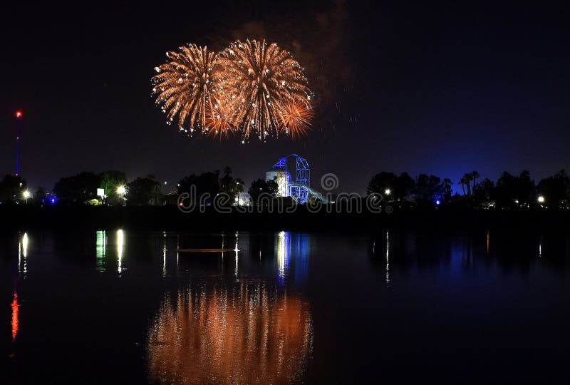 Fireworks and reflections stock photo. Image of happy - 11883628