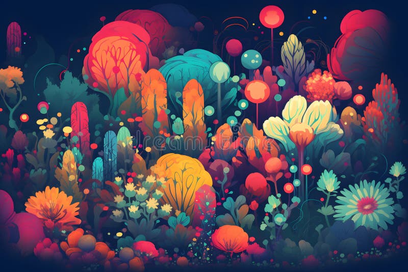 Image of Colorful Forest with Lots of Trees and Bushes in the ...