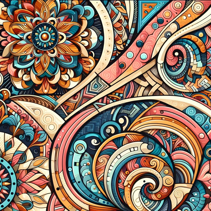 Image of Colorful Geometric Repeating Pattern with a Section of Broken ...