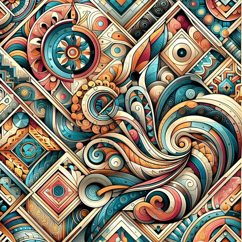 Image of Colorful Geometric Repeating Pattern with a Section of Broken ...