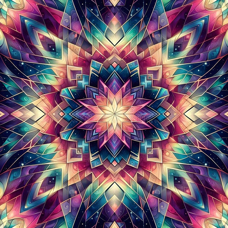 Image of Colorful Geometric Repeating Pattern with a Section of Broken ...