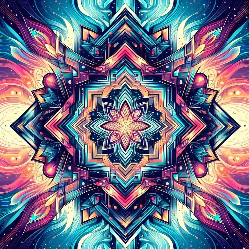 Image of Colorful Geometric Repeating Pattern with a Section of Broken ...