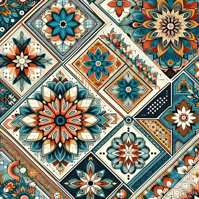 Image of Colorful Geometric Repeating Pattern with a Section of Broken ...