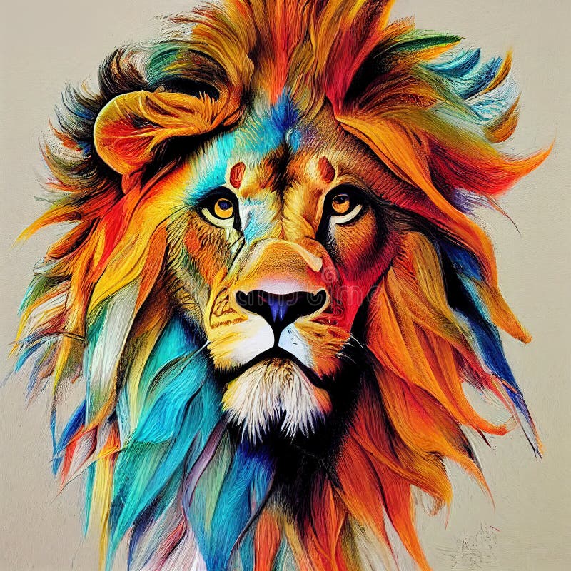 Image of on Colorful Lion Head on Beige Background Stock Image - Image ...