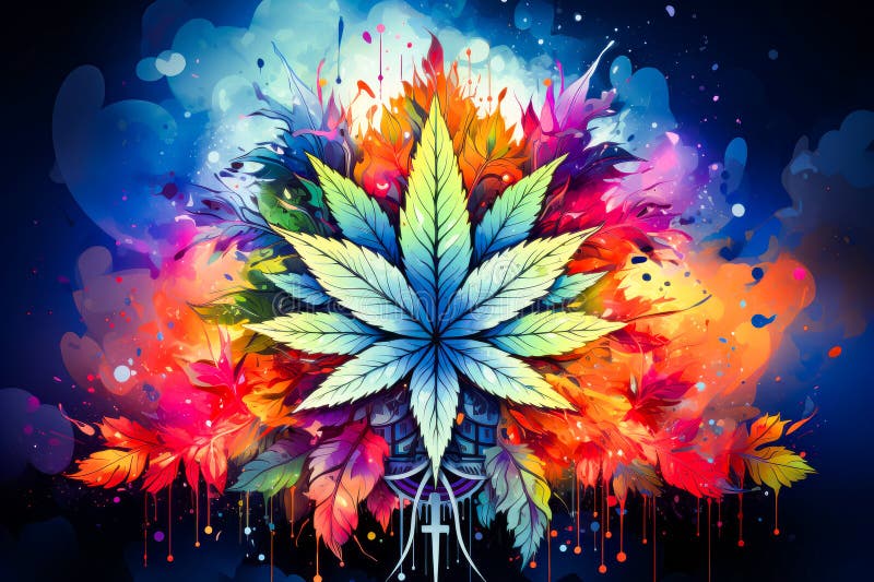 Image of Colorful Marijuana Leaf on Black Background. Generative AI ...