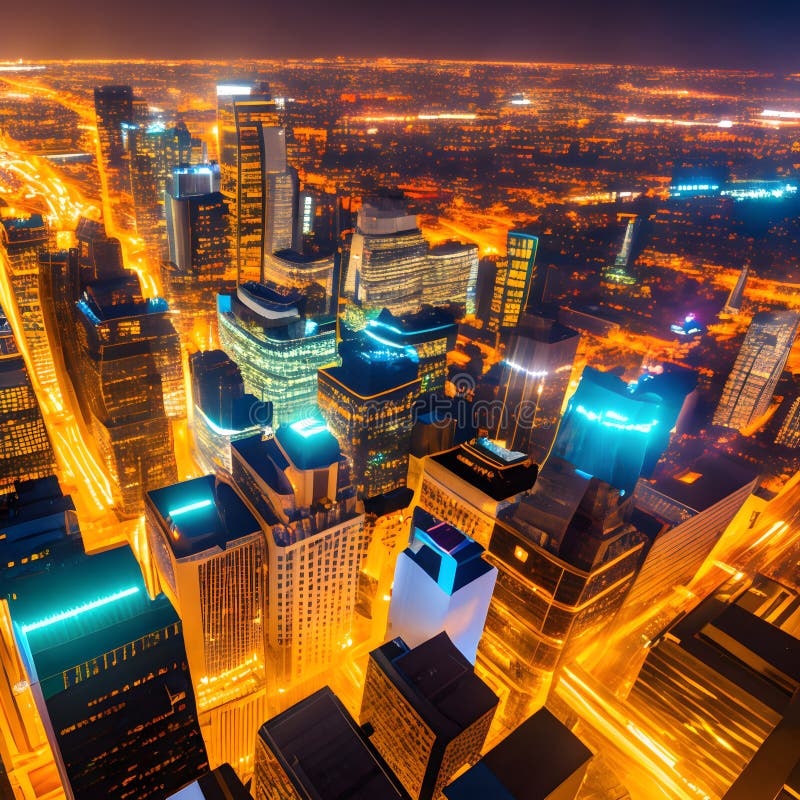 Image of the Colorful Night City Skyscraper Landscape Illuminated ...