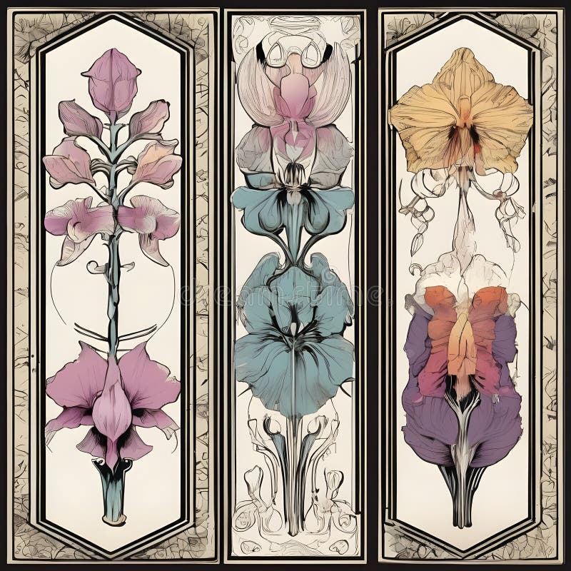 Image of 3 Colorful Orchid Flowers in Vertical Frame Column with Nordic ...