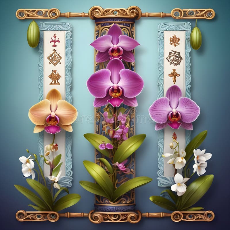 Image of 3 Colorful Orchid Flowers in Vertical Frame Column with Nordic ...