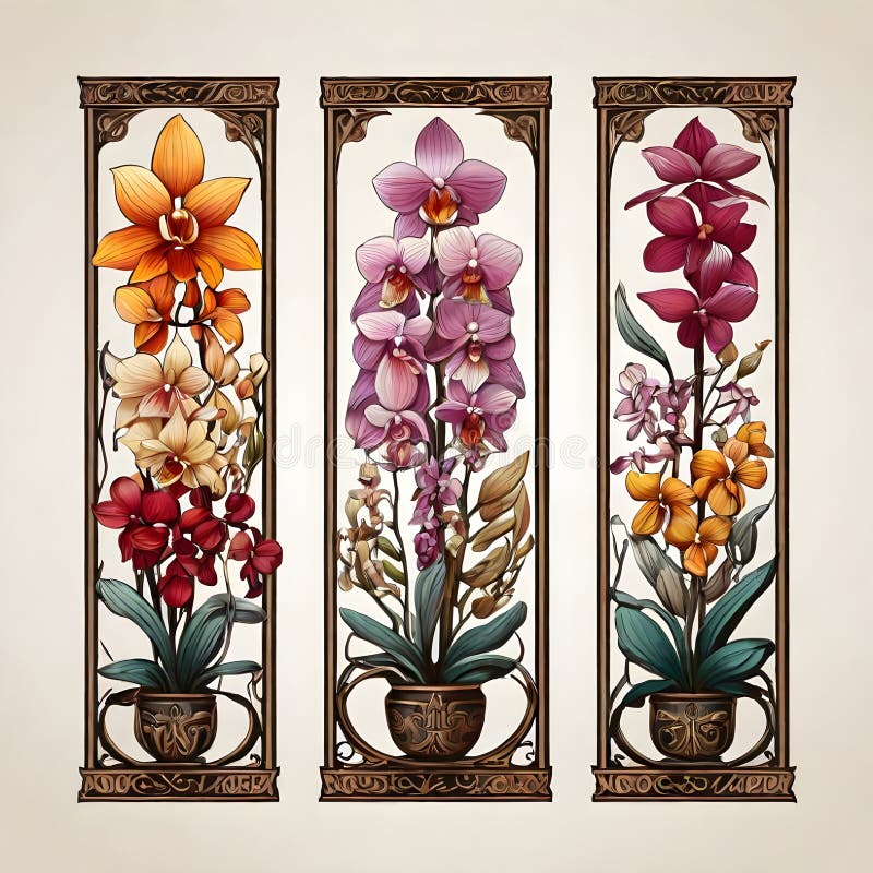 Image of 3 Colorful Orchid Flowers in Vertical Frame Column with Nordic ...