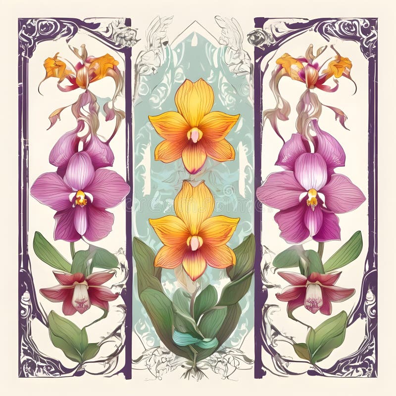 Image of 3 Colorful Orchid Flowers in Vertical Frame Column with Nordic ...