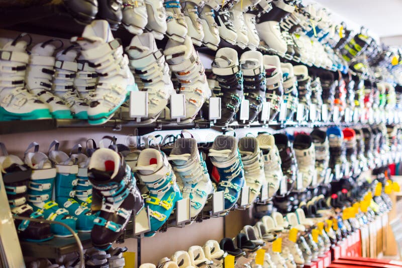 Image of Colorful Ski Boots on Showcase Stock Image - Image of ...