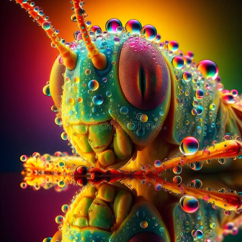 Image of Colorful Water Drops with Reflections on Insect Body. Stock ... Image of Colorful Water Drops with Reflections on Insect Body. Stock ...