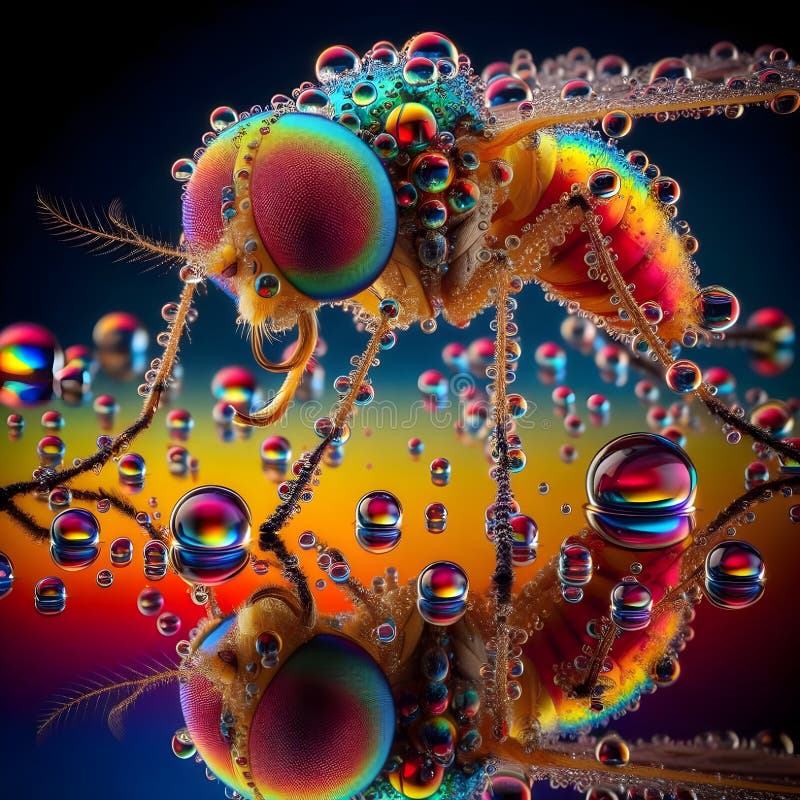 Image of Colorful Water Drops with Reflections on Insect Body. Stock ...