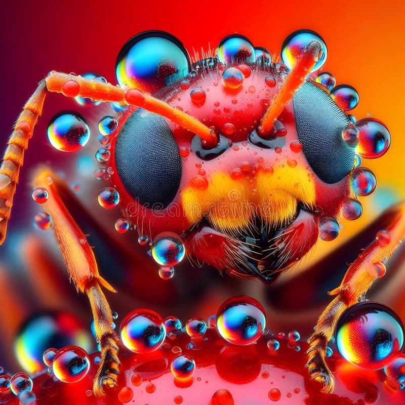 Image of Colorful Water Drops with Reflections on Insect Body. Stock ...