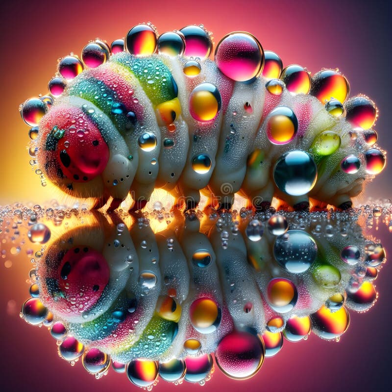 Image of Colorful Water Drops with Reflections on Insect Body. Stock ...