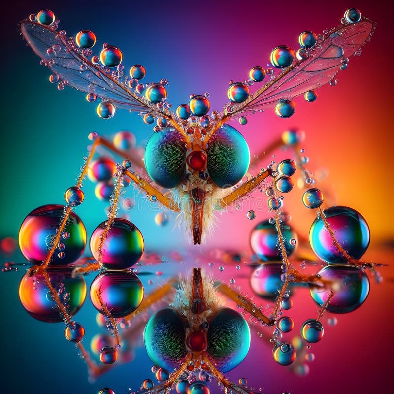 Image of Colorful Water Drops with Reflections on Insect Body. Stock ...