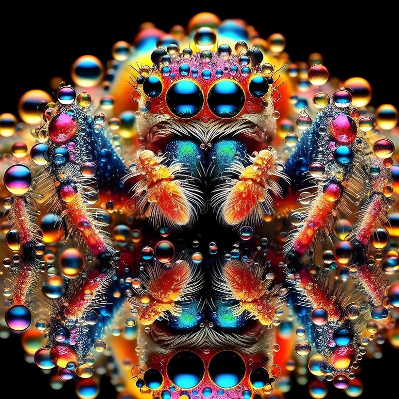 Image of Colorful Water Drops with Reflections on Insect Body. Stock ...