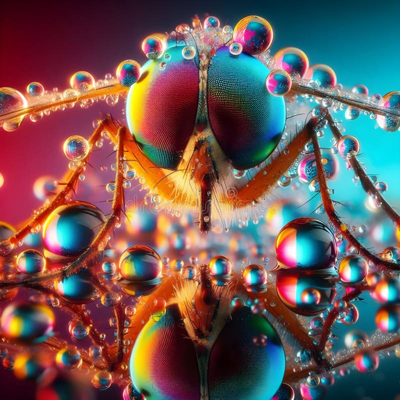 Image of Colorful Water Drops with Reflections on Insect Body. Stock ...