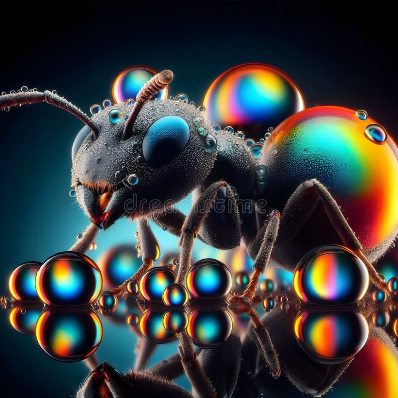 Image of Colorful Water Drops with Reflections on Insect Body. Stock ...