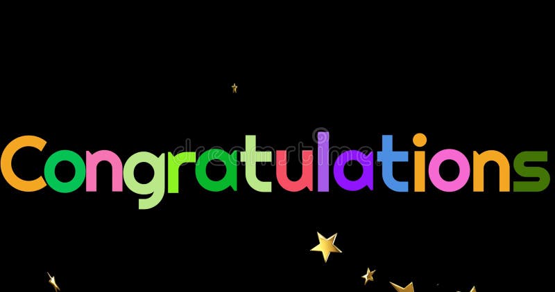 Image of Colourful Congratulations Text and Stars on Black Background ...