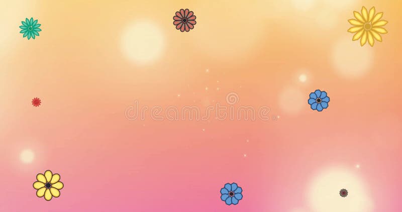 Image of Colourful Flowers Over Light Spots on Orange Background Stock ...