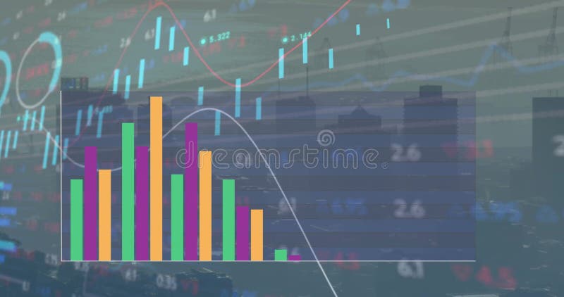 Image of Colourful Graph Over Charts and Data Processing on Grey ...