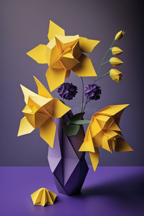 Image of Colourful Origami Flowers on Purple Background, Created Using ...