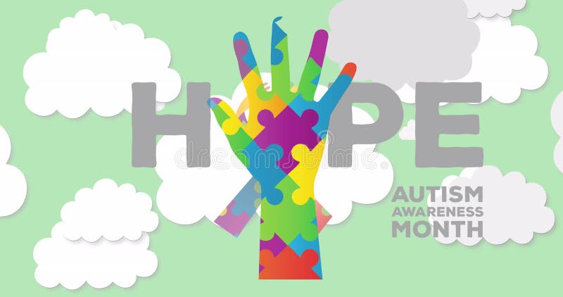 Image of Colourful Puzzle Pieces Forming Hand and Hope Autism Awareness ...