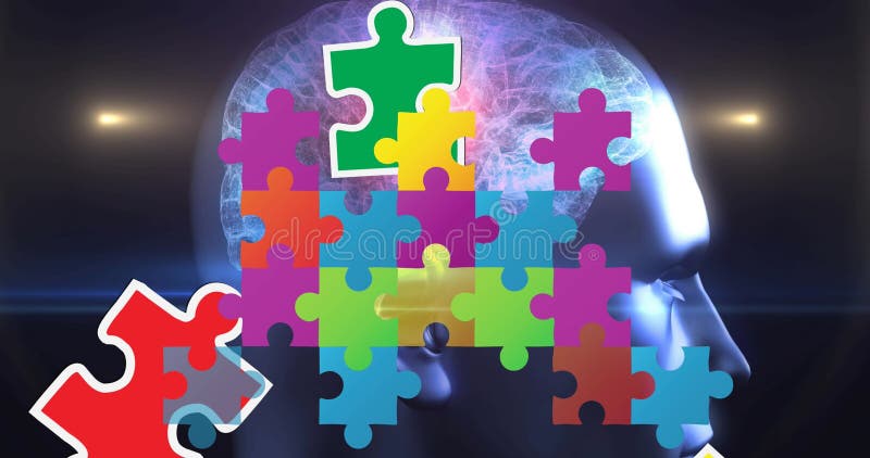 Image of Colourful Puzzle Pieces Over Human Head Stock Image - Image of ...