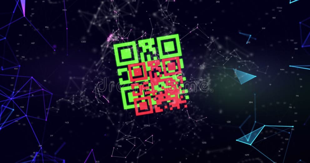 Image of a Colourful QR Code with Blue Floating Webs of Connection ...