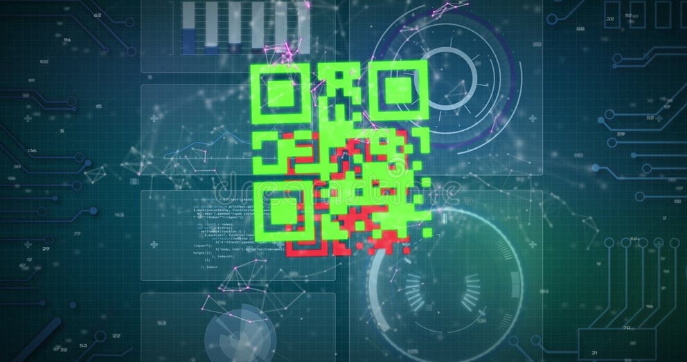 Image of Colourful Qr Codes Over Communication Network and Data ...