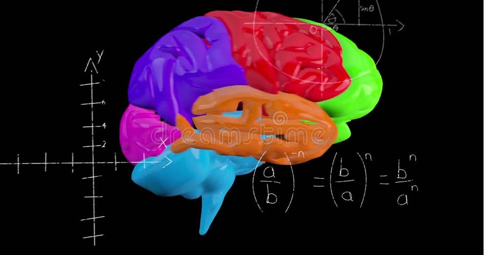 Image of Colourful Spinning Brain Over Mathematical Equations Stock ...