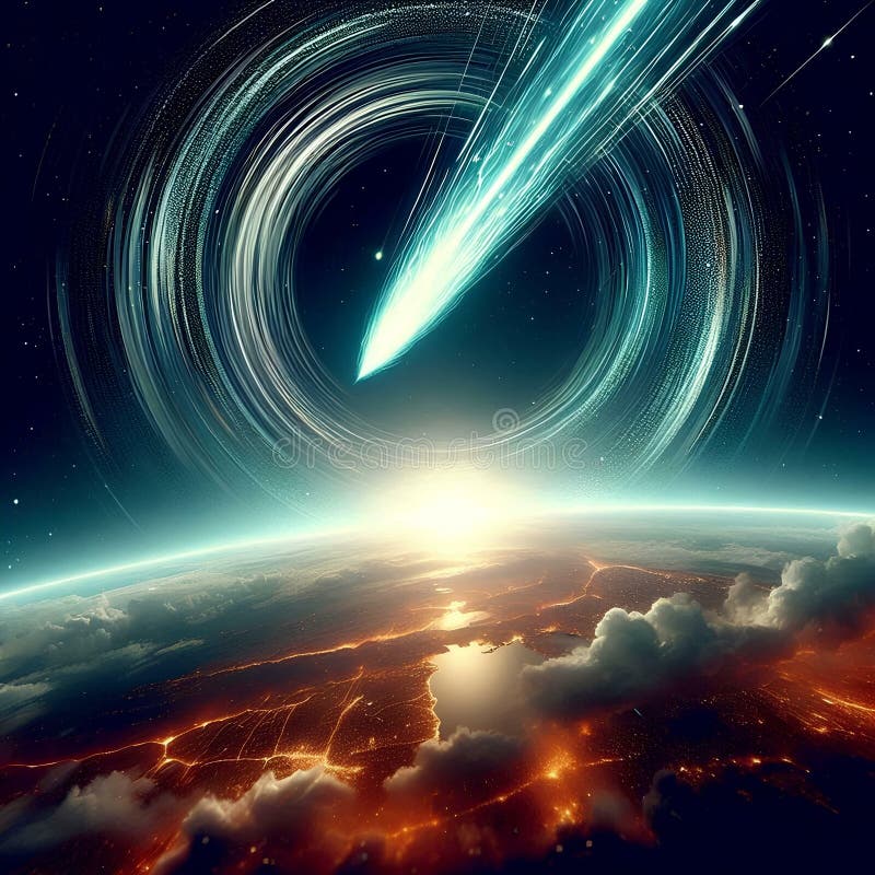 Image of a Comet Hitting the Planet Stock Illustration - Illustration ...