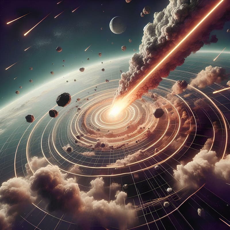 Image of a Comet Hitting the Planet Stock Illustration - Illustration ...