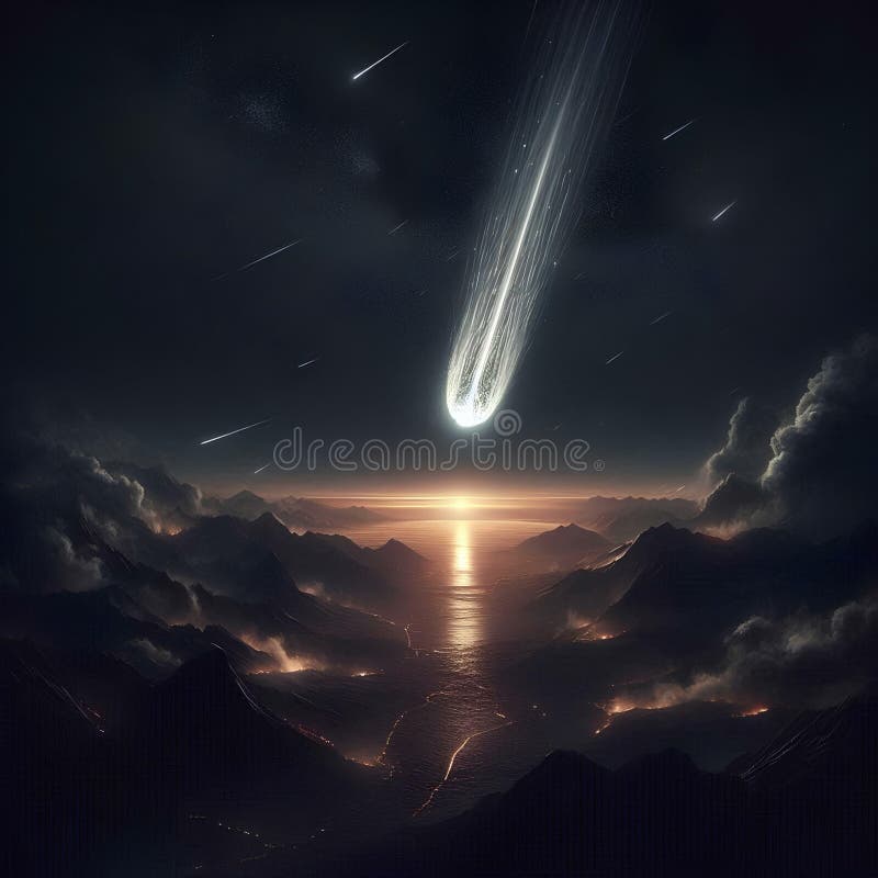 Image of a Comet Hitting the Planet Stock Illustration - Illustration ...