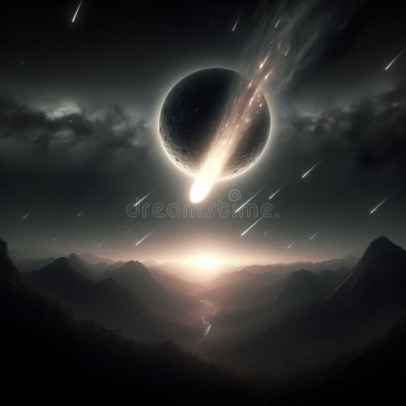 Image of a Comet Hitting the Planet Stock Illustration - Illustration ...